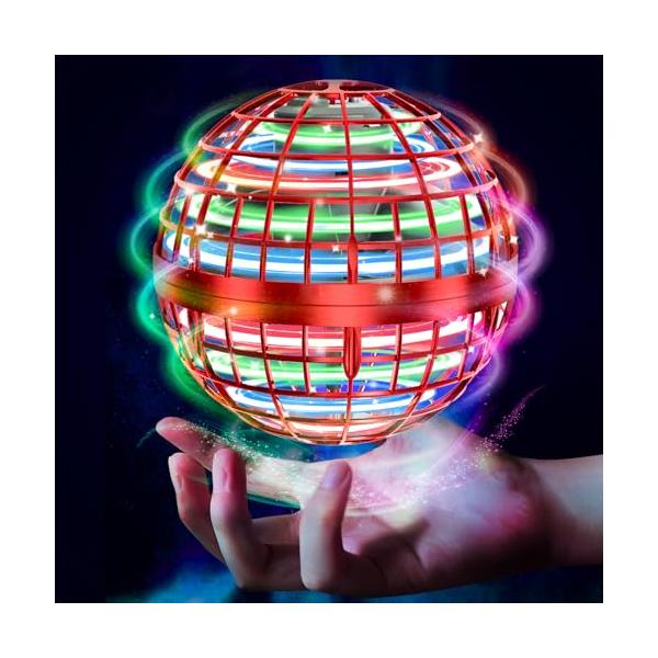 レッド/3.54インチ/TSM006-B・Color:レッド・クールなRGBライトを搭載したハイテクのハンドコントロールドローン：フライングライトボールは、スマートに飛ばすことができる。投げる角度や速度が異なると、飛行経路やブーメラン効果も...