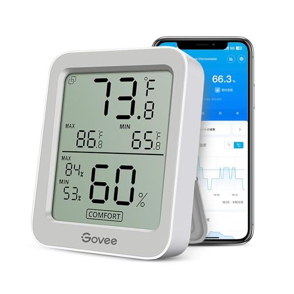 Thermometer Hygrometerホワイト/small size/H5075081JP・Size:small sizeColor:ホワイトNumberOfItems:1・パッケージ個数:1・Bluetooth接続・遠隔確認Gove...