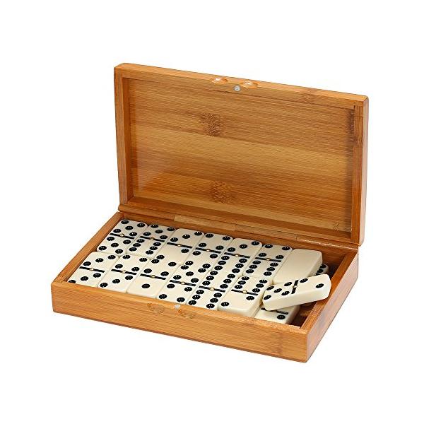 ?28点のドミノは色あせした点があります。・優れたプラスチック製の絶妙な部品で、耐摩耗性と耐破損性があります。・ピースが一緒にぶつかったら、はっきりとした音を出します。・便利な持ち運び、保管、簡単なゲームプレイのための竹箱があります。・忙し...