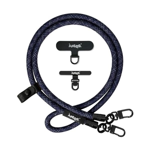 ヴィンテージDenim Blue/10MM/APE18_10mm・Color:Denim Blue・軽量かつ肩に優しいデザイン120cmの長さと10mmの直径を持つポリエステル製のスマホストラップは、しっかりした太さで肩に負担がかかりにくく...