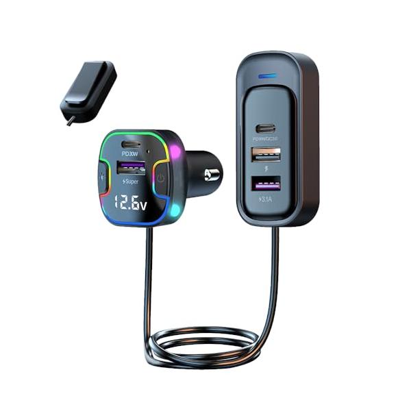 ??USB-Aポート3口＋USB-Cポート2口付き シガーソケット 5連PD3.0 30W + QC3.0 30W急速 車 充電器、合計最大100Wの高出力で5台同時に充電！※5ポート同時に使用する場合、出力配分によりパワーが落ちる恐れがあ...