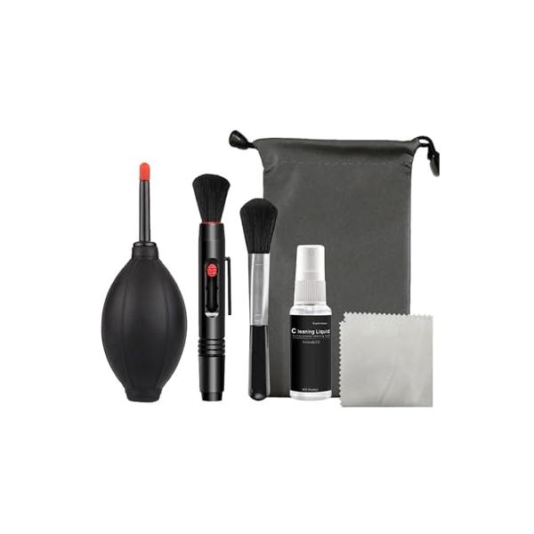 ブラック/-/-・パッケージ個数:1・カメラ クリーニング キットほこり除去ブロワー、クリーニングブラシ、レンズクリーニングペン、再利用な空のスプレーボトル、マイクロファイバークリーニングクロス、収納ポーチ。・ソフトクリーニングブラシクリー...