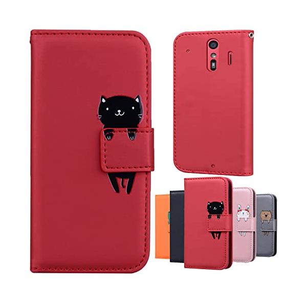 手帳型KT-赤/らくらくスマートフォン F-42A/me F-01L/-・Color:KT-赤・らくらくスマートフォン F-42A/me F-01L ケース 手帳型