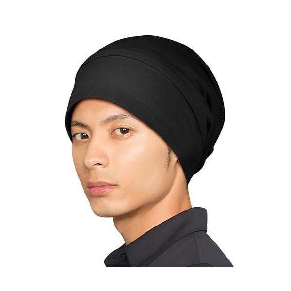ブラック/M-L/LULUSILK・Color:ブラック・このナイトキャップは、表地がレーヨン、裏地がシルクで、内側には6cm幅のレーヨン部分があります。サイズ調整なゴム紐が内蔵されていて、ボタンで調節できるようになっています。ただ、寝てい...