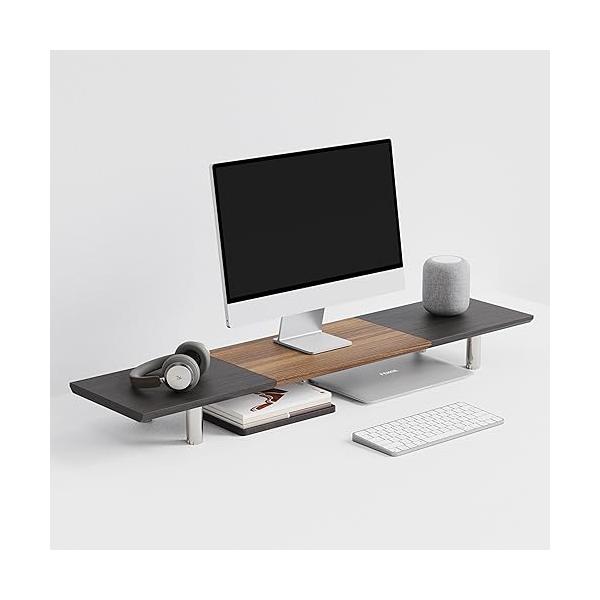 ブラウン&amp;ブラック/100cm/-・Color:ブラウン&amp;ブラックSize:100cm・横幅100cmの机上台・収納便利モニター下の空間は収納スペースが付き、キーボードやマウスなど周辺機器、タブレットなどを一気に収納できます...