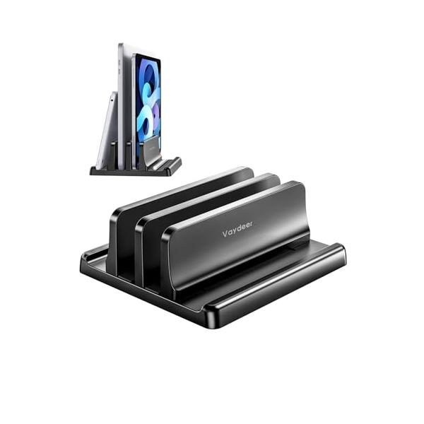 縦置きブラック/??2台収納/-・Size:??2台収納Color:ブラック・パッケージ個数:1・デュアルスロットデザイン2台のラップトップとiPadを同時に垂直に支えます。 この縦型ラップトップホルダーは、スペースを節約し、デスク用のすっ...