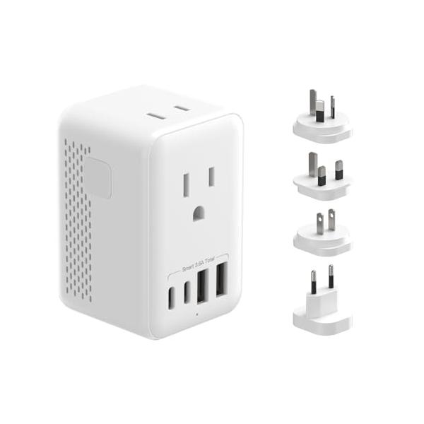 ホワイト/-/815・1台6役海外旅行用変圧器 2つのACコンセントで220V〜250Vを100V〜125Vに変換（対応出力：30W 〜 1200W規定の出力範囲を超える製品の使用は禁止されています。）。さらに、合計4ポート（USB-C×2...