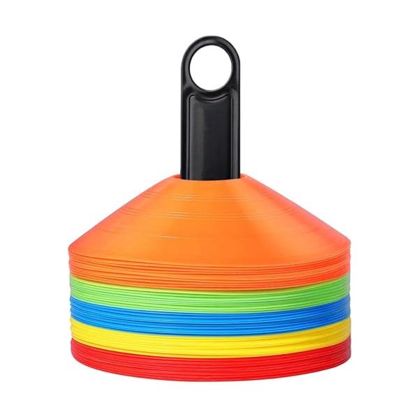 プラスチックホルダ付き5色/50枚/-/-・Color:5色/50枚・?高耐久性、破断しにくい：マーカーコーン良質なPE材料で作られ、柔軟性と弾力性があり、踏んでも迅速に回復できる。破断しにくく、繰り返し使用でき、非常に安全である。・?サッ...