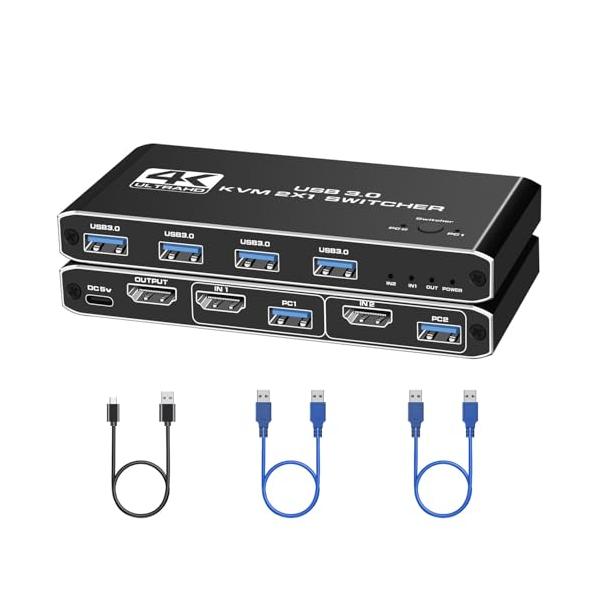 ブラック/USB 3.0 KVM 2入力1出力/YAODEMA-JP-250420-666・Size:USB 3.0 KVM 2入力1出力・パソコン2台モニター1台切り替えHDMIディスプレイの接続に対応したKVMスイッチです。デスクトップ...