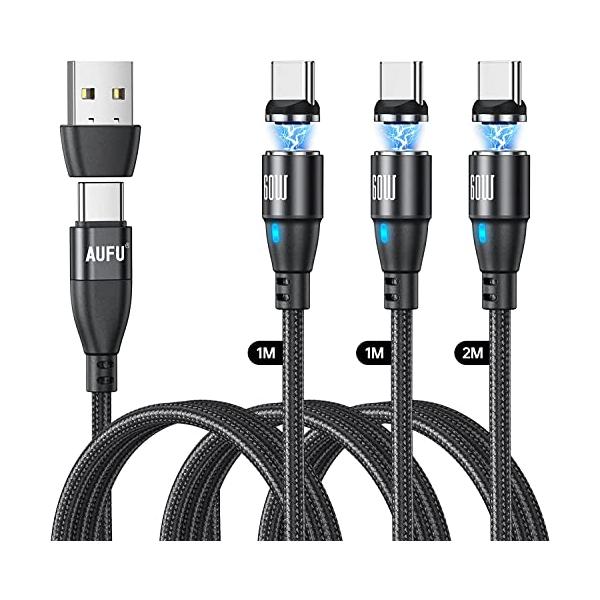 ブラック/1m+1m+2m/-・Color:ブラック・9pinの新型デザイン &amp; 480Mbpsデータ転送AUFUの新型マグネット式・充電ケーブルは9pinのデザインで、最大480Mbpsの高速データ転送速度をサポートします。9pi...