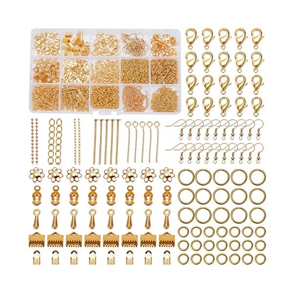 鎖アンティークビーズゴールド/15種(1)/FIND-PH0004-01G・パッケージ個数:1・ハンドメイドアクセサリーに欠かせない金具セット：「PandaHall Elite」のアクセサリーパーツセットは、2サイズのカニカン、2サイズのマ...