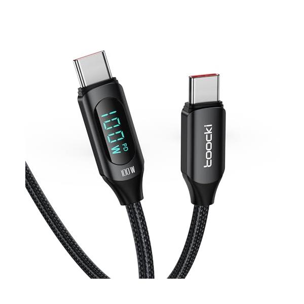 ディスプレイ付きタイプC ケーブルブラック/1M/TQ-X03C2・Color:ブラックSize:1M・リアルタイムで表示LEDディスプレイを搭載し、充電状態が一目でわかるスマートなデザイン！スタイリッシュなブラック、洗練されたホワイト、そ...