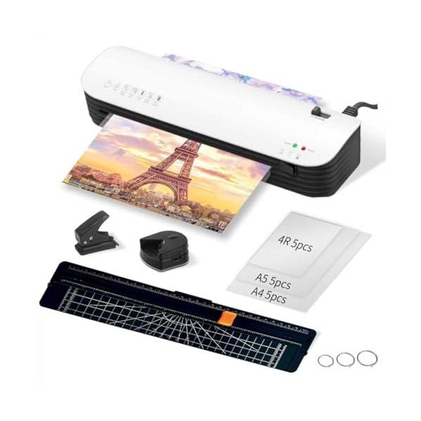 A4 ラミネーター・Style:A4 ラミネーター・6機能1体のラミネートセットラミネーターマシン、15枚のパウチ（A4サイズ5枚/A5サイズ5枚/4Rサイズ5枚）、ホールパンチ、バインディングリング、カッター、コーナーラウンダーが含まれて...