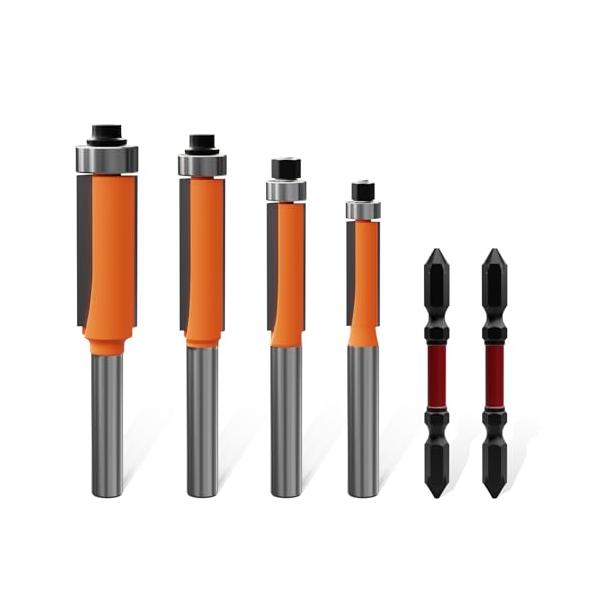 とうこうしょく/6mm/トリマービット・Model:トリマービット・?仕様材質：直径6mmのトリマーベアリングビット、カラー：オレンジ、木工工具セット4本組。産業等級硬質タングステン合金製で、ドリルビットは切削速度と耐摩耗性に優れ、長寿命で...