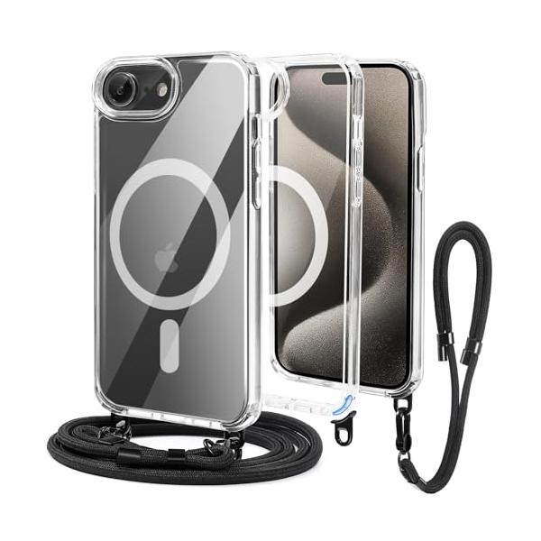 クリア+Magsafe/AiPhone 16e+Magsafe/iPhone 16e・Size:AiPhone 16e+Magsafe・ファッションデザイン＆多目的キャリーフックが外せてフツーのスマホケースにもなる、一台三役のクリアケース。...