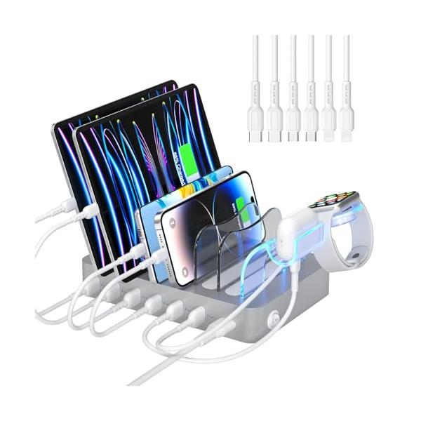 シルバー-6ポート/50W 6ポート-シルバー/CS61・Size:50W 6ポート-シルバー・アップグレードされたホルダーiWatch Charger＆Airpodsの新しいホルダーを使用すると、すべての電話、iWatch、Airpods...