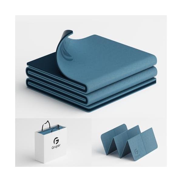 ブルーブラック/-/-・Color:ブルーブラック・?5秒簡単収納、省スペース&amp;持ち運びに便利な折りたたみヨガマット普通の丸めて収納するタイプと異なって、折りたたみヨガマットは持ち運びや収納にもっと便利！ヨガマット折り目ラインで様々...