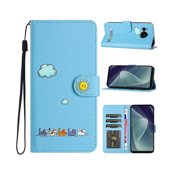 ブルー/AQUOS sense7plus/-・Size:AQUOS sense7plusColor:ブルー・対応機種：For 6.39インチのSharp AQUOS sense7 plus A208SH専用携帯ケース、子猫の群れが太陽の下を...