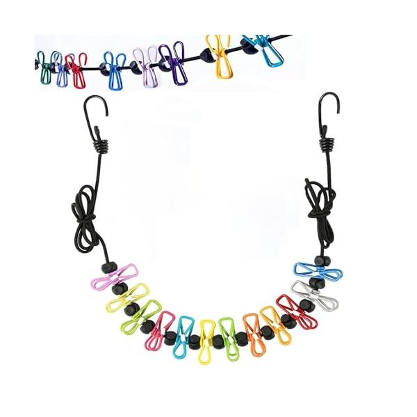 耐久性マルチカラー/-/-・1.サイズ長さは約1.8 m、約3.2 mまで伸ばすことができます。12個の物干しクリップ、1.8m物干しロープ、13個の滑り止めポジショニングバックル。・2.滑りにくいデザイン12個のランドリークリップで、風の...