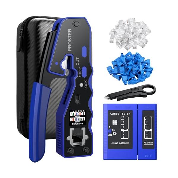ブルー/-/ブルー フルキット・Model:ブルー フルキット・RJ45 圧着工具本製品はUltra CAT5、CAT6/CAT6A、非金属CAT7クリスタルヘッド圧着用RJ45コネクタ（8P8C）圧着工具です。穴あきのような貫通型RJ45...