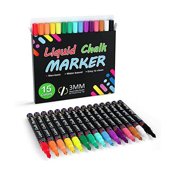 洗濯、永久的、上質。15色/1 Count (Pack of 15)/-・Color:15色・パッケージ個数:1・鮮やかな15色人気色の揃えた15色チョークマーカーセットです。発色がよく、書き味が滑らかで、ブラックボードに適用しています。液...