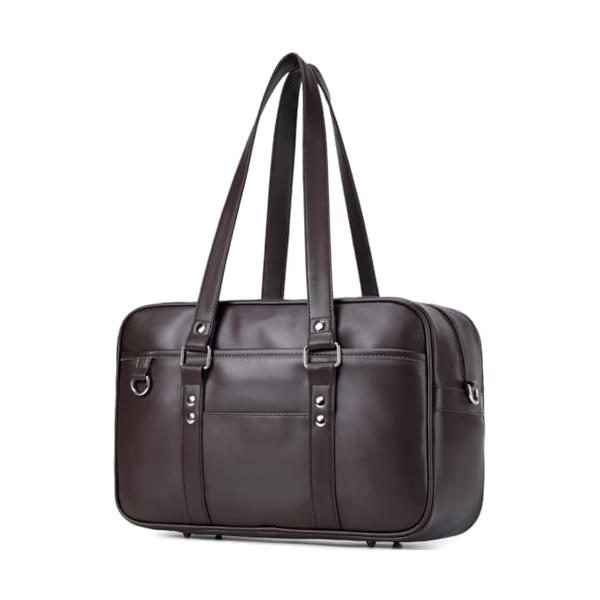 スクールバッグ スクバ 合皮 女子 高校生 学生 JK 制服 通学 通塾 ボスドンバッグ 大容量 肩紐長いコーヒー/41*25.5*13.5CM/2024BR03・Color:コーヒー・スクバ改良点: (1)イヤホン穴なし (2)ショルダー...