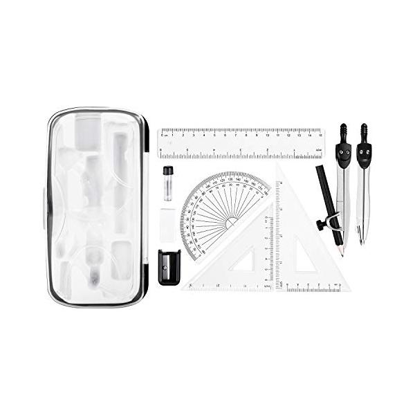 10-Piece Math Kit - Includes Compasses Graphite Eraser Sharpener Protractor Triangles Ruler and Carrying Box-/-/KK2794A・...