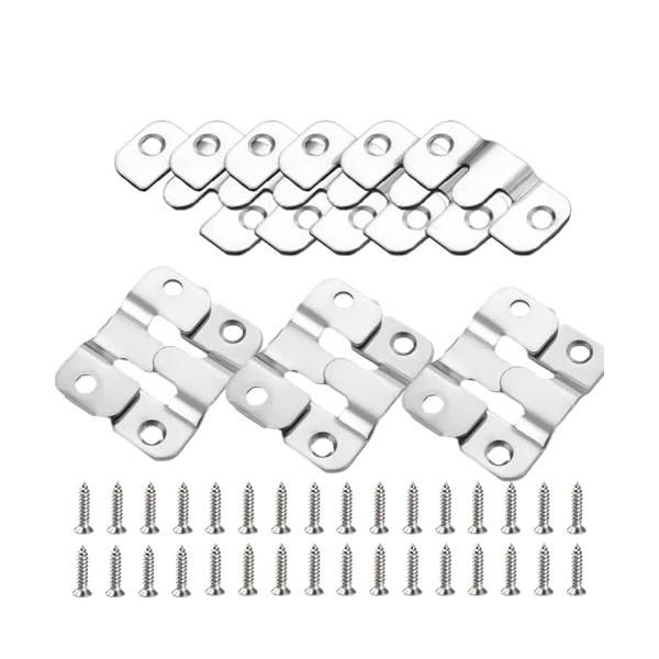 シルバー/-/YUANXINWL-LK035・1.[パッケージ内容]: 額縁ブラケット12個と44 x 19mm固定ネジがセットになっており。 カラー：シルバー、素材：ステンレス鋼。取り付け穴径：約5mm、取り付け穴間隔：約34mm、厚さ：...