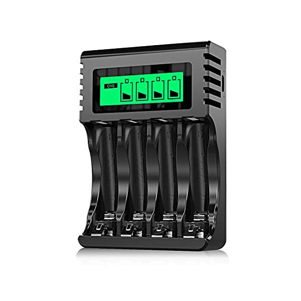 4本ブラック/充電器/MY-C001・Size:充電器・パッケージ個数:1・単3単4電池互換単3単4ニッケルクロム/ニッケル水素充電電池を適用します、 最大4つの電池を同時に充電できる。単3単4型分溝処理は、接触不良を避けるため、各電池が独...