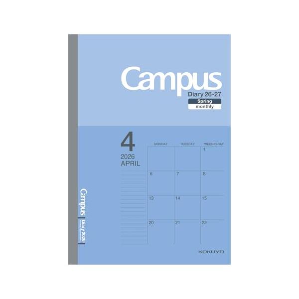 ブルー/B5/ニ-CMB-B5-264・Color:ブルーSize:B5・パッケージ個数:1・期間 月間：2026年3月〜2027年4月(月曜始まり)・サイズ セミB5：タテ252×ヨコ179mm・枚数 32枚(64ページ)・製本様式 糸か...