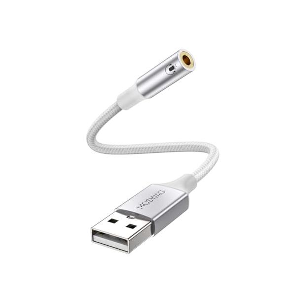 ホワイト/0.65Feet/20cm（1pack）/MOSWAG・Size:0.65Feet/20cm（1pack）Color:ホワイト・パッケージ個数:1・USB外付けサウンドカードオーディオアダプタ：このUSBからauxアダプタは聞き取...