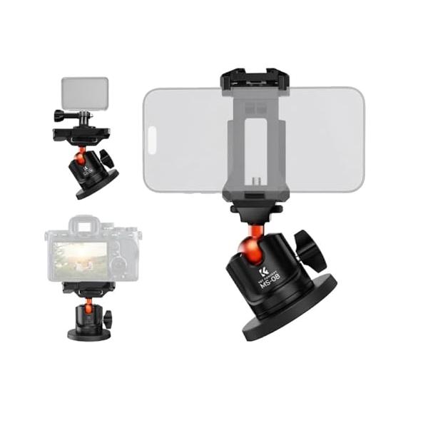 画期的な2in1設計：スマホクランプ内蔵：本体にスマホクランプを一体化。展開すれば幅60-95mmのほとんどのスマートフォンをしっかり固定でき、収納すればコンパクトな雲台としてそのままカメラ設置が。クランプ部にはアクセサリー取り付け用のコー...