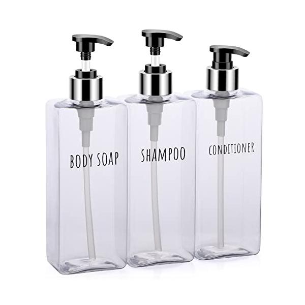 クリア/500ml 3本/-・Color:クリアSize:500ml 3本・素敵なデザイン&amp;統一感22cm*6.8cm*5cmのサイズで、約500mlのちょうどいい容量と、安定感のあるデザインが特徴です。浴室や洗面所などの狭いスペー...