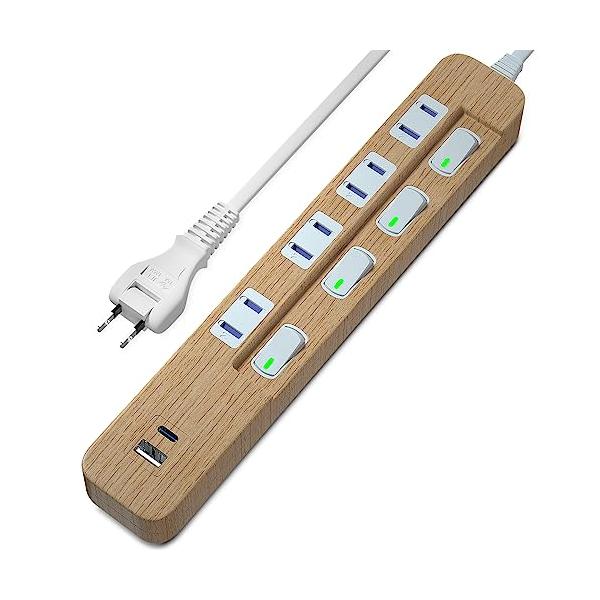 木目調/5m/LB-4C4S-1A1C・Size:5mColor:木目調・「2種類のUSBポート」Androidと相性抜群のUSB-A(QC3.0対応)、iPhoneと相性抜群のType-C(USB-PD20W対応)の2種類のポート搭載。 ...