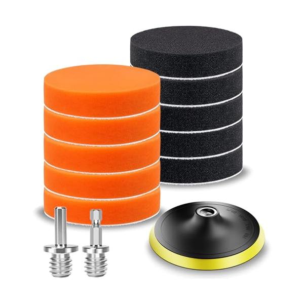 MaterialType:125mm-13点・パッケージ個数:11・梱包内容：125mmポリッシャー バフ(平面スポンジ)X10個セット、1Xマイクロファイバーパッド、六角軸アダプター＊1個、円柱型アダプターシャフトドリルビット＊1個。弾力...