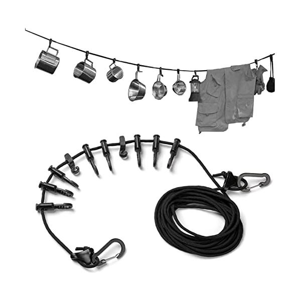 ブラック/5/322hws・●カラー＝黒　●サイズ＝長さ：500cm / 重量：約80g ●素材：ナイロン+ポリエステル・ハンギングチェーンには19個のフックが付いており、様々なシーンでお使いいただけます。 カラビナとクリップは、高品質の素...