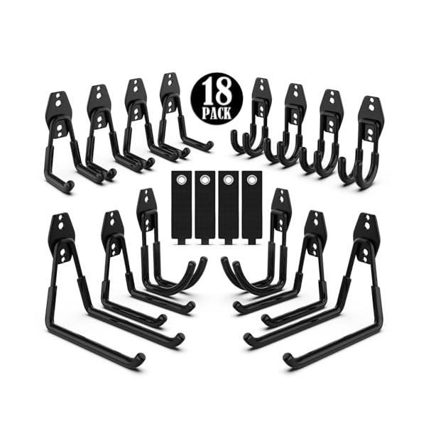 ガレージフック黒/18pc/-・Size:18pcColor:黒・laofeeiガレージフックは、高品質スチール材料で製造され、錆びないように設計されています。特には、通常の２つだけではなく3つの溶接点で壁掛けフックがベースプレートにつなが...