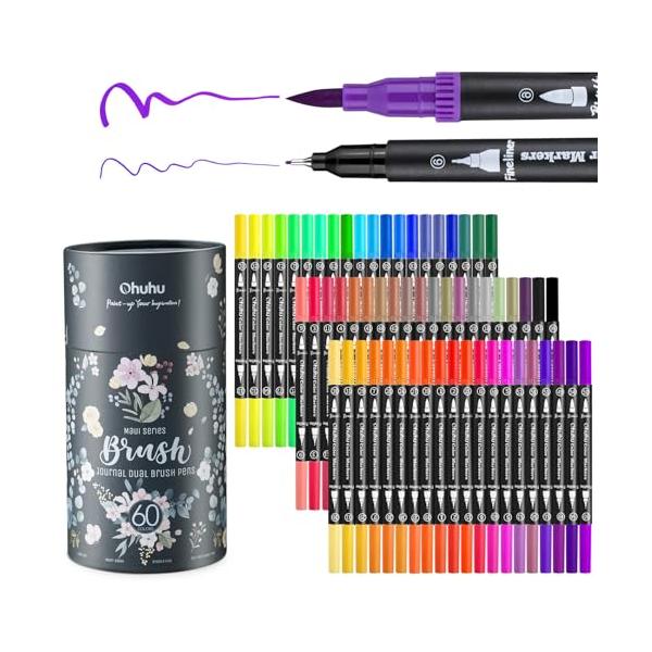 黒軸/-/-・Color:黒軸・?＜楽しく使える60色の水彩ペンセット＞：乾燥が早く、手が汚れません。発色が鮮やかでインキの量が多く、芸術的な方、DIY好きな方必見の、新発想アイテムです。ペン先がつぶれにくく、長く使えるツインマーカーです。...