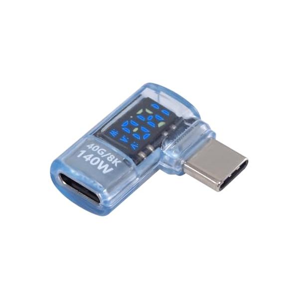 L字USB C 40Gbps 1個・Style:L字USB C 40Gbps 1個・L字 USB-C 延長アダプタUSB Type C 変換アダプタは透明ケースとPC材質を採用し、スマートデジタルチップを内蔵し、電流、電圧、電力をリアルタイ...