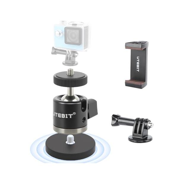 ブラック/-/43mm・取り付け自由このマグネット雲台には1/4ネジが付属されており、カメラ・GoPro・DSLR・一眼レフなどの撮影機械に適用しています。360度回転ボールヘッドは固定感も抜群で、360°回転に対応し、最大135度まで傾け...