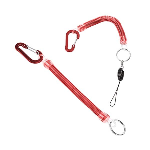 落下防止軽量レッド/-/-・Color:レッド・最大耐荷重:約5kg、伸びる長さ:最長約110cm、色：レッド・コイルストラップは優れたTPU材料を採用し、内部にステンレスワイヤーが通し、断線や劣化に強く、長く使えます。バネの力がやや強いた...