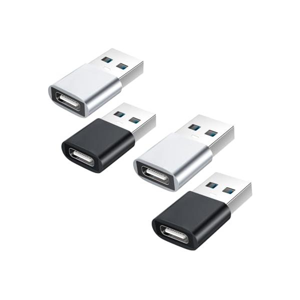 Type-C to USB変換アダプタ 4個セットブラック+シルバー/-/USB-04・Style:Type-C to USB変換アダプタ 4個セット・高速データ転送＆急速充電USB 3.1 Type-C 変換アダプタ、最大10Gbpsの高...