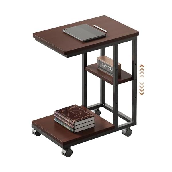 ベッドサイドテーブルダークブラウン/幅40cm/-・Size:幅40cmColor:ダークブラウン・コ字型テーブルサイドテーブル キャスター付きはコ字型、ソファやベッドの下のスペースに入れ、隙間に差し込んでも使えます。ソファのサイドテーブル...