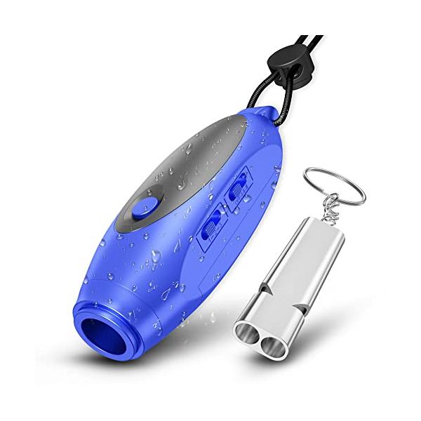 ブルー/-/-・Color:ブルー・パッケージ個数:1・大音量音量の切り替え機能が付いており、最大は120dbの音量に上ります。防災用として最適です。アルミ合金ホイッスルが付属。・3段階の音音色と音量が用途に応じて3種類で変換なので、音色に...