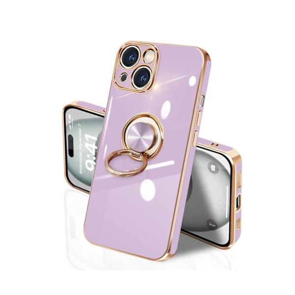 パープル/iPhone 15/iPhone 15・Size:iPhone 15Color:パープル・対応機種&amp;高品質のTPU素材iPhone 15（6.1インチ）用 リング付き ケース。ご希望の商品、カラー、対応機種を十分ご確認の上...