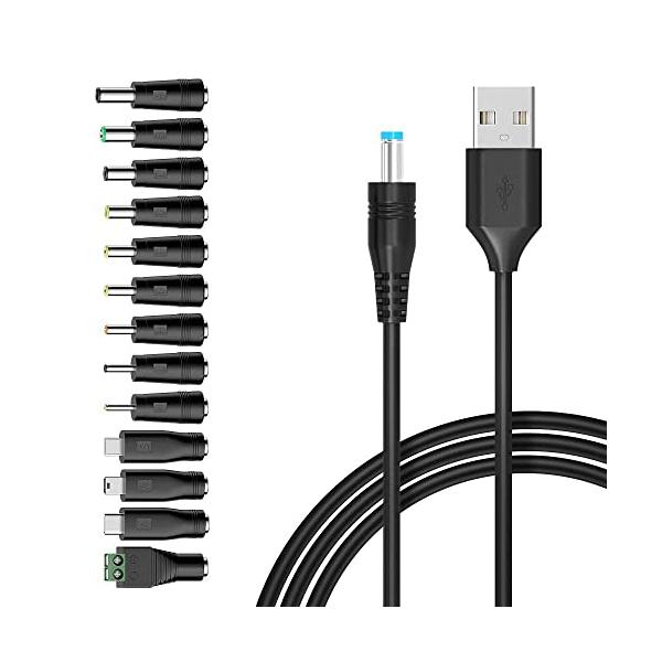 「5V 3A ケーブル」Type A USB to DC(5.5 x 2.1mm)ケーブル、5V 3A 2.5A 2A 2000mA 1000mA 1.5A 1.75A 1A 700mA 500mA 。Not suitable for la...