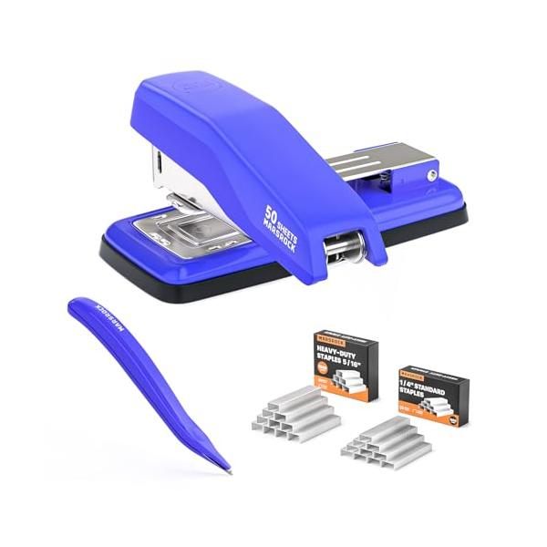 モダンブルー/-/MR-DSJ001-DL0414S・Color:ブルー・パッケージ個数:1・50枚までしっかり綴じる高性能ホチキス 忙しいオフィスで効率を求めるなら、大容量対応のホチキスが必須。Marsrockの卓上ホッチキスは、70gs...