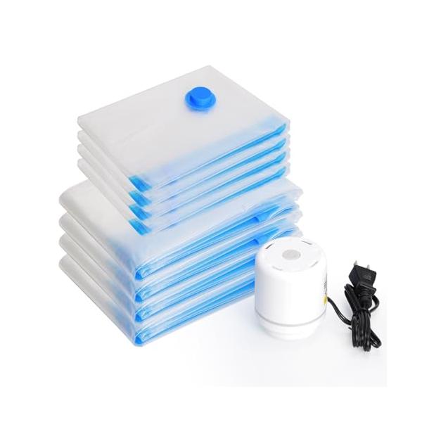 8枚セット（電動ポンプ付き）青色/8枚セット（電動ポンプ付き）/TP-AB・Size:8枚セット（電動ポンプ付き）・収納スペースを有効に活用:サイズ:80*100cm四枚入り+50*70cm四枚入り。収納の目安:セーター・フリース・パジャマ...