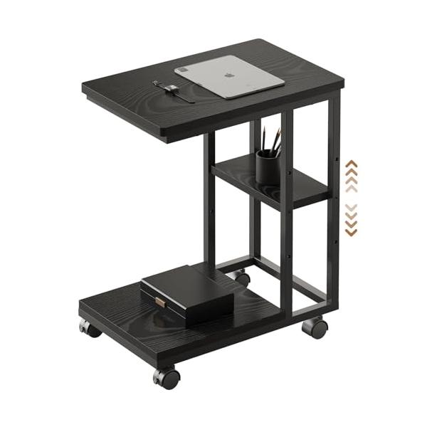 ベッドサイドテーブルブラック/幅40cm/-・Size:幅40cmColor:ブラック・コ字型テーブルサイドテーブル キャスター付きはコ字型、ソファやベッドの下のスペースに入れ、隙間に差し込んでも使えます。ソファのサイドテーブルやリビングの...