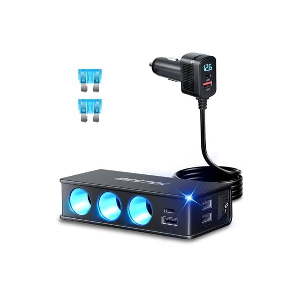 ダークブラック/TR49/-・Size:TR49Color:ダークブラック・複数デバイスの同時充電： あなたはBESTEKシガーライター分配器を使って、1つのシガーライターから3つのソケットに拡張し、合計180Wまでの電力を使用できます。こ...